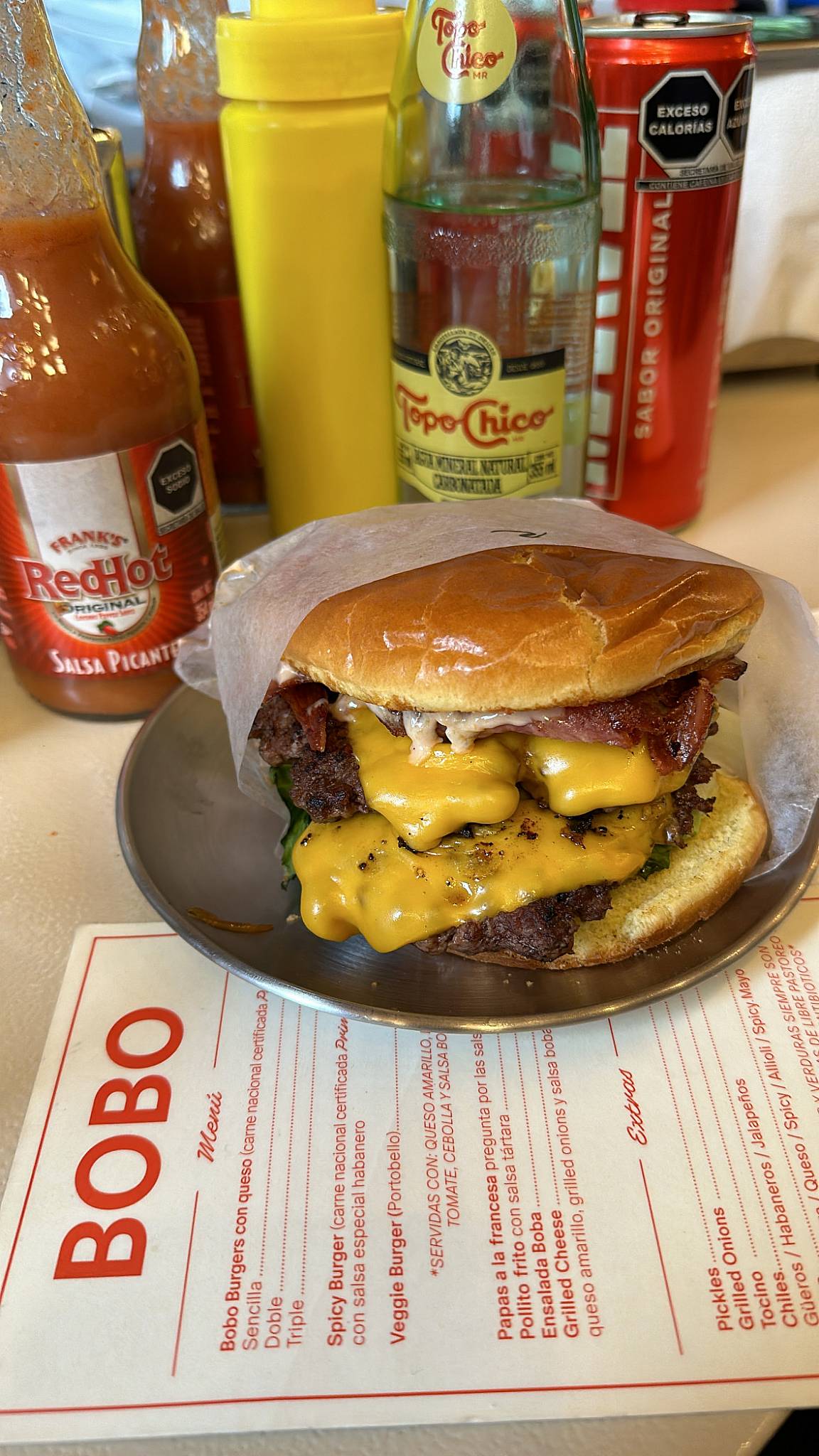 Menu at Bobo Burgers restaurant, Mexico City