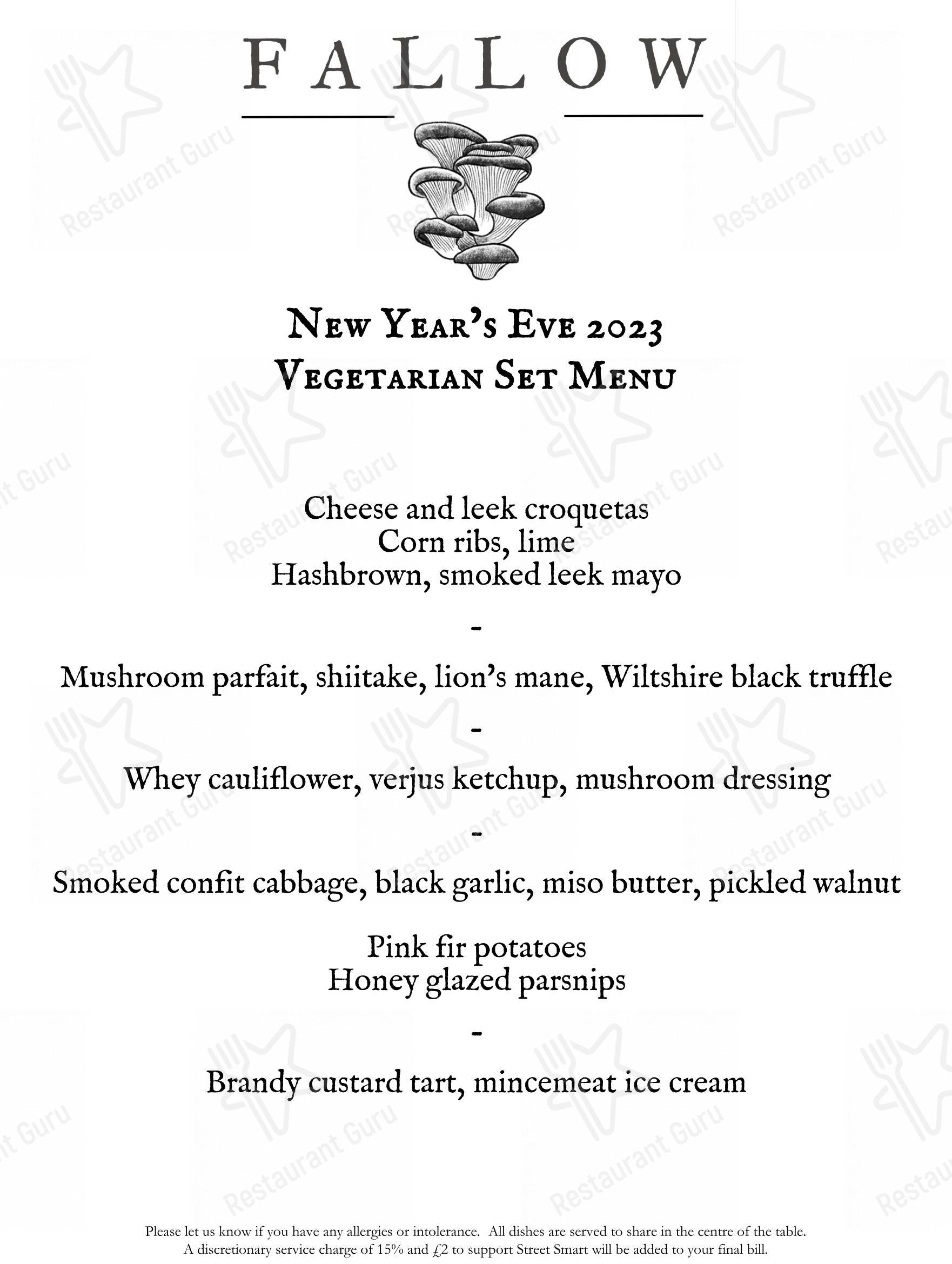 Menu at Fallow restaurant, London