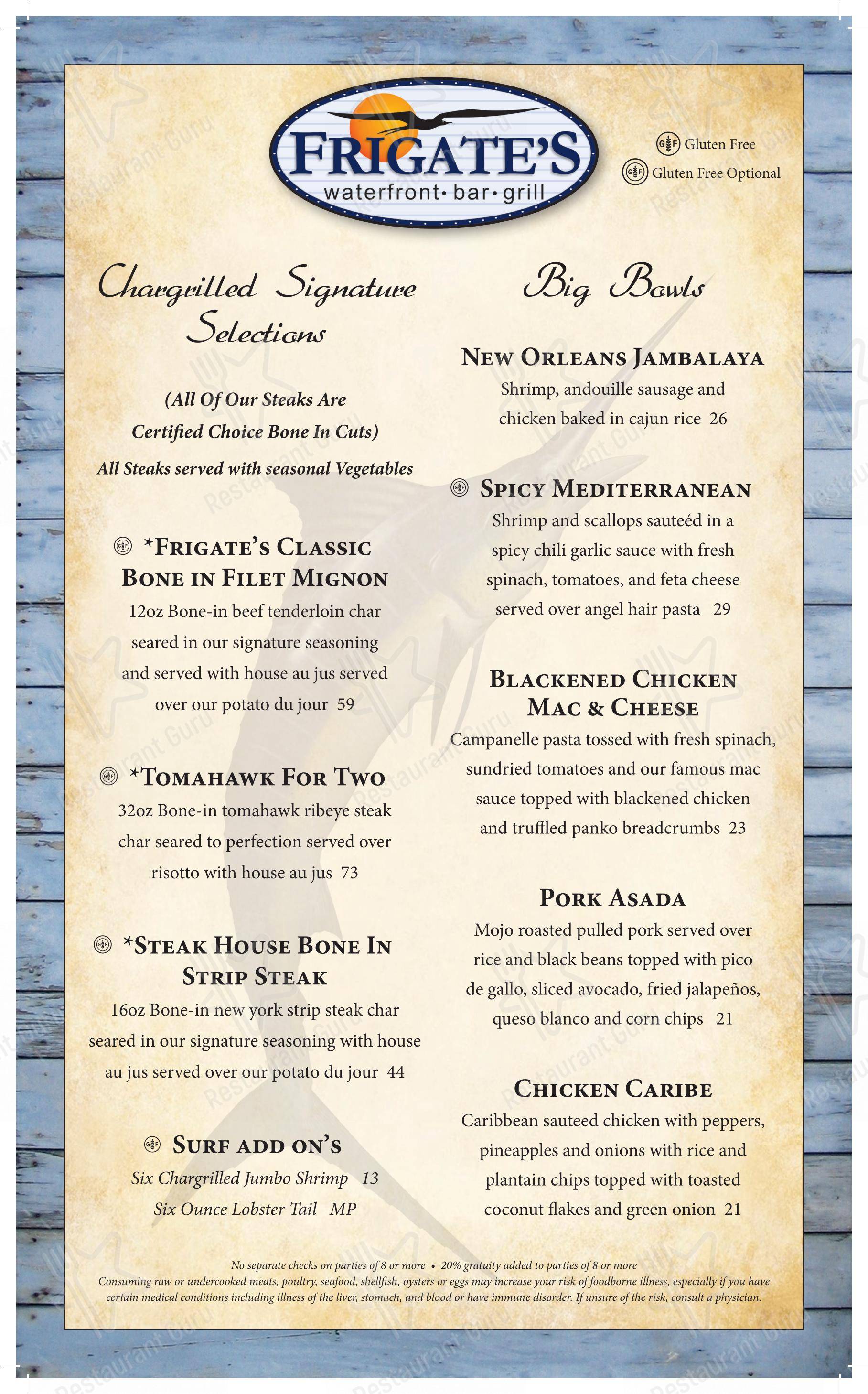 Menu at Frigate's Waterfront Bar & Grill - Melbourne, Melbourne
