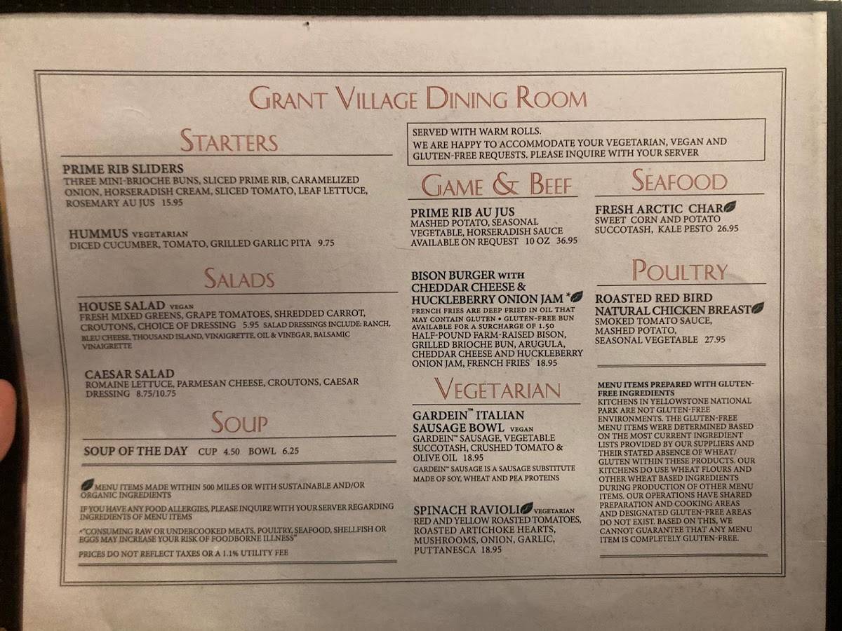 Menu at Grant Village Dining Room restaurant, USA, 550 Sculpin Ln