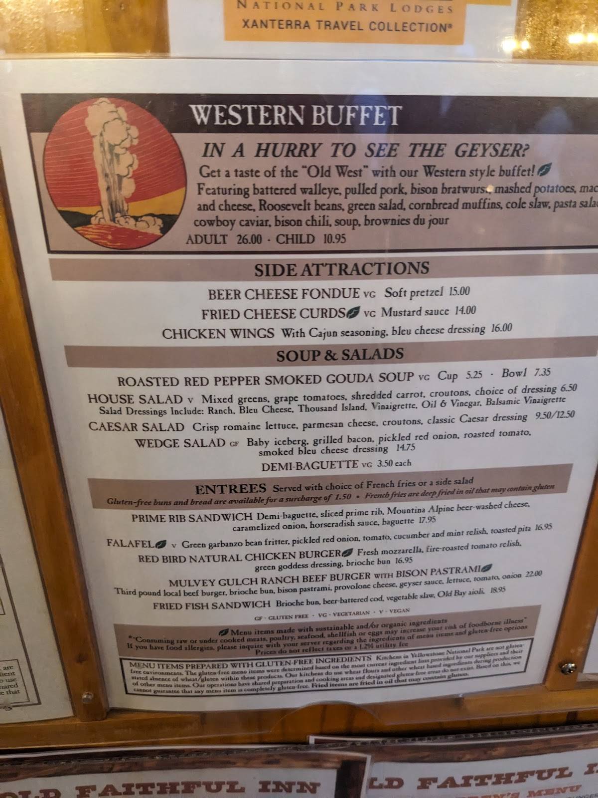 Menu at Grant Village Dining Room restaurant, USA, 550 Sculpin Ln