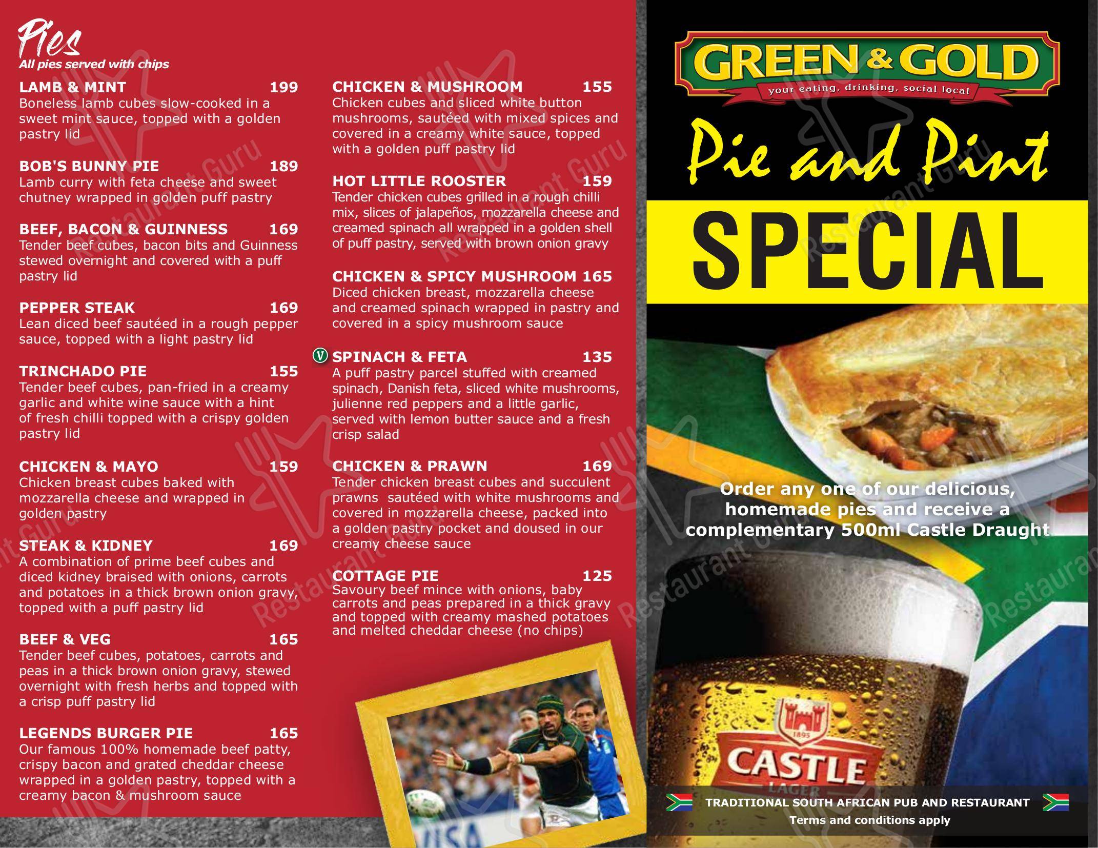 Menu at Green & Gold restaurant, Roodepoort