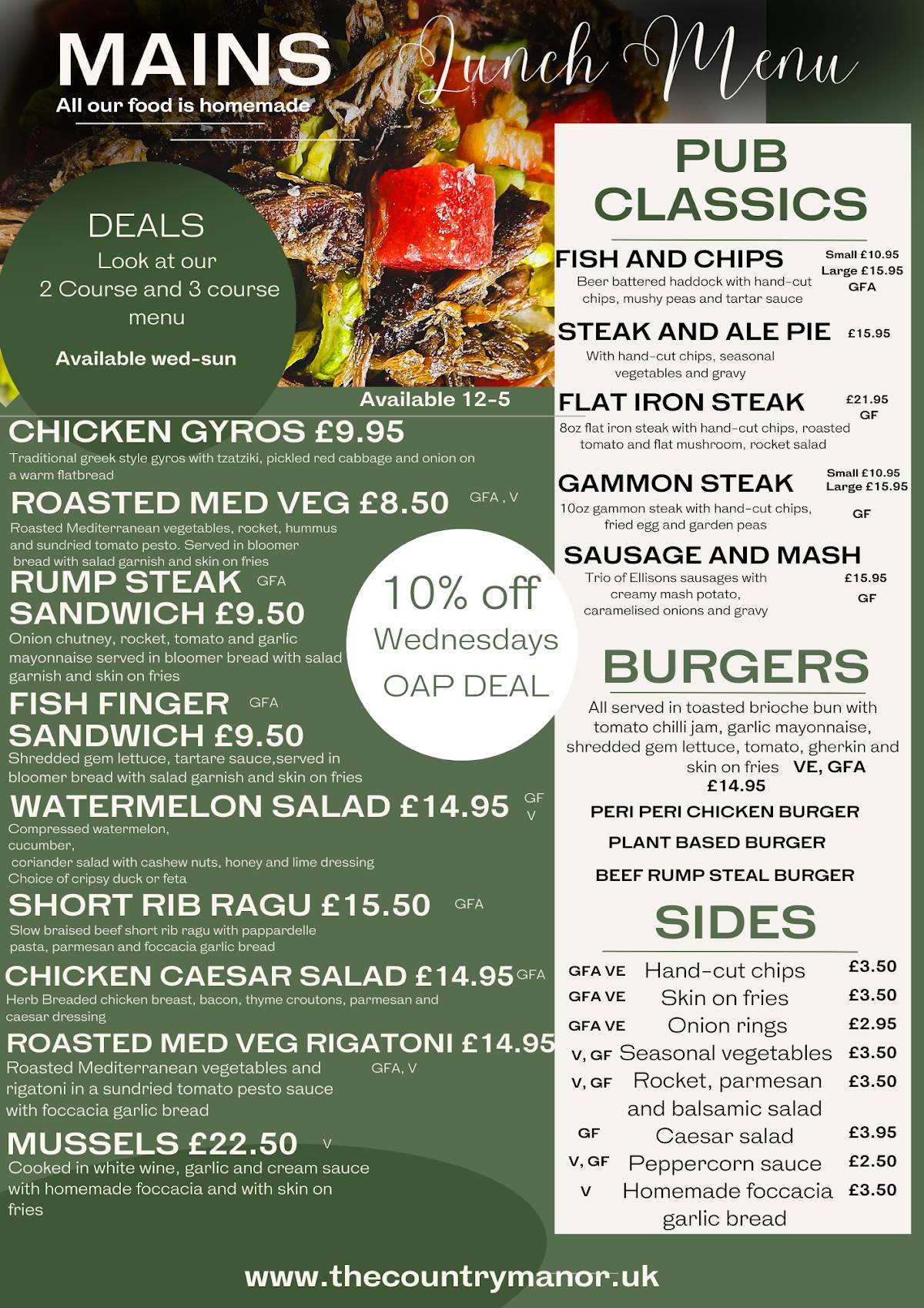 Menu at The Country Manor, Keighley