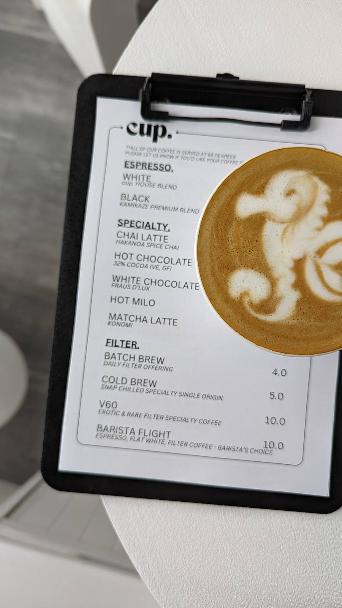 Menu at Cup., Kilsyth