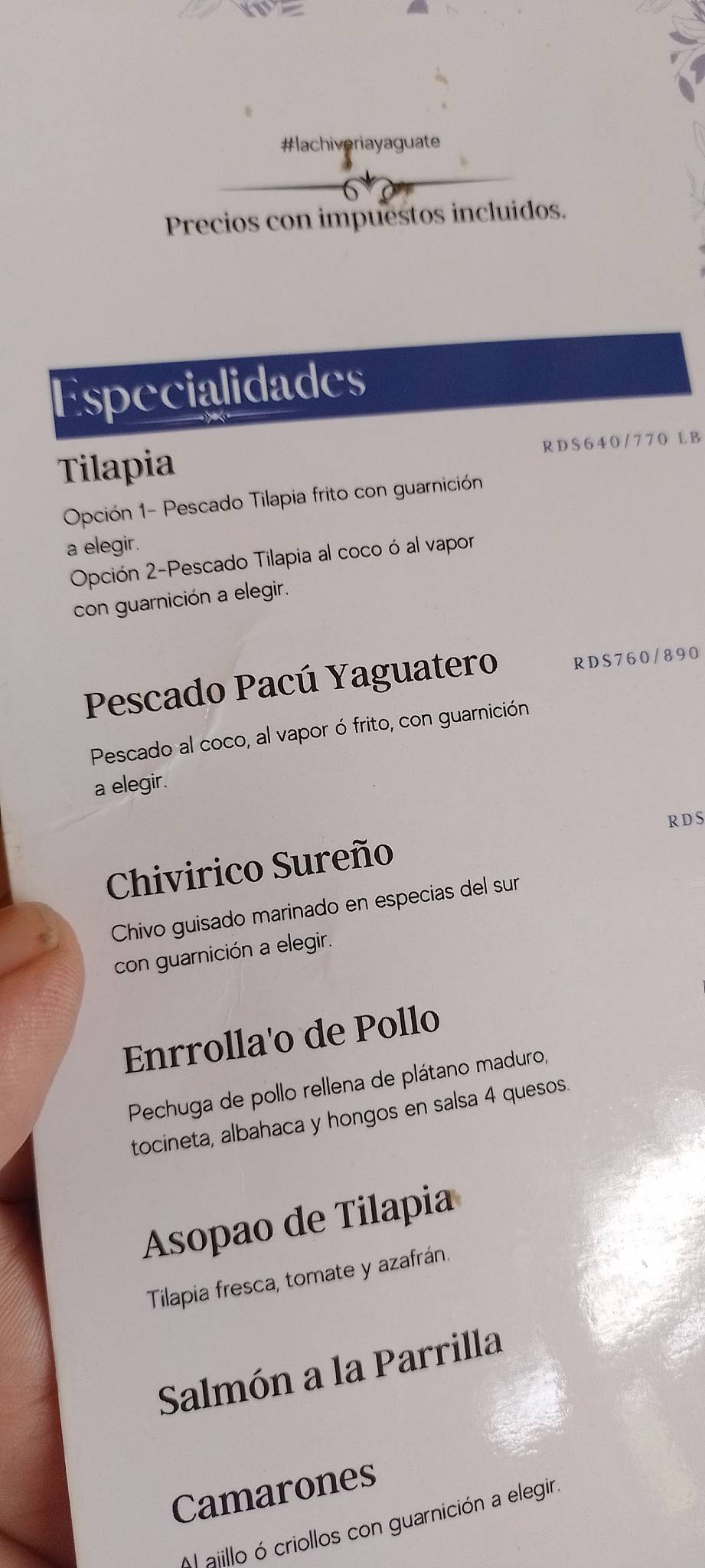 Menu at La Chivería de Yaguate restaurant, Dominicana