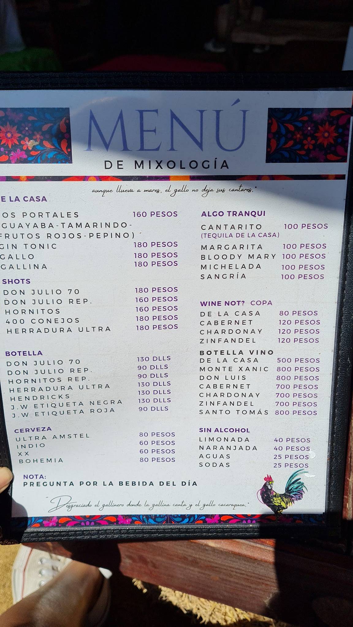 Carta del restaurante Los Portales del García, Mexico
