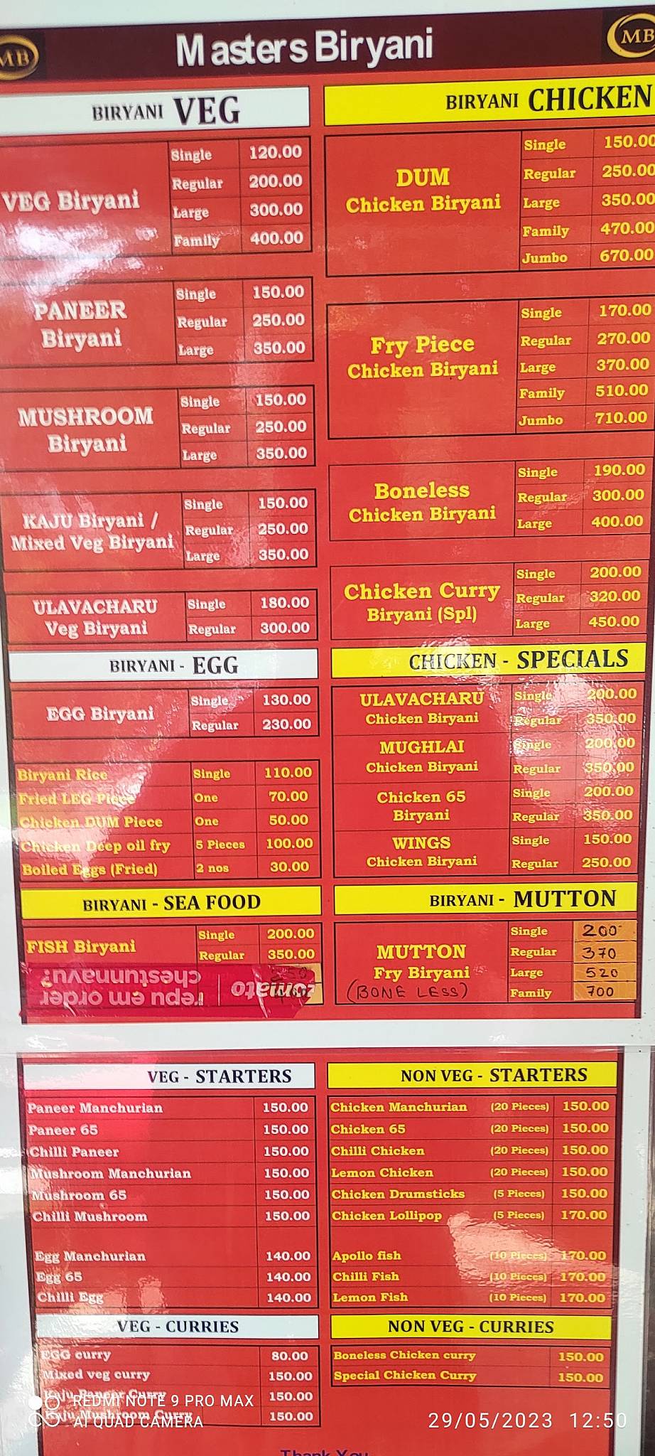 Menu at Master's Biryani, Hyderabad, Shop 4