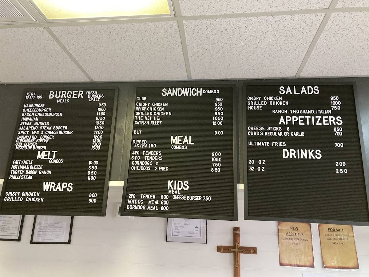 Menu at The burger shack restaurant, Pelham
