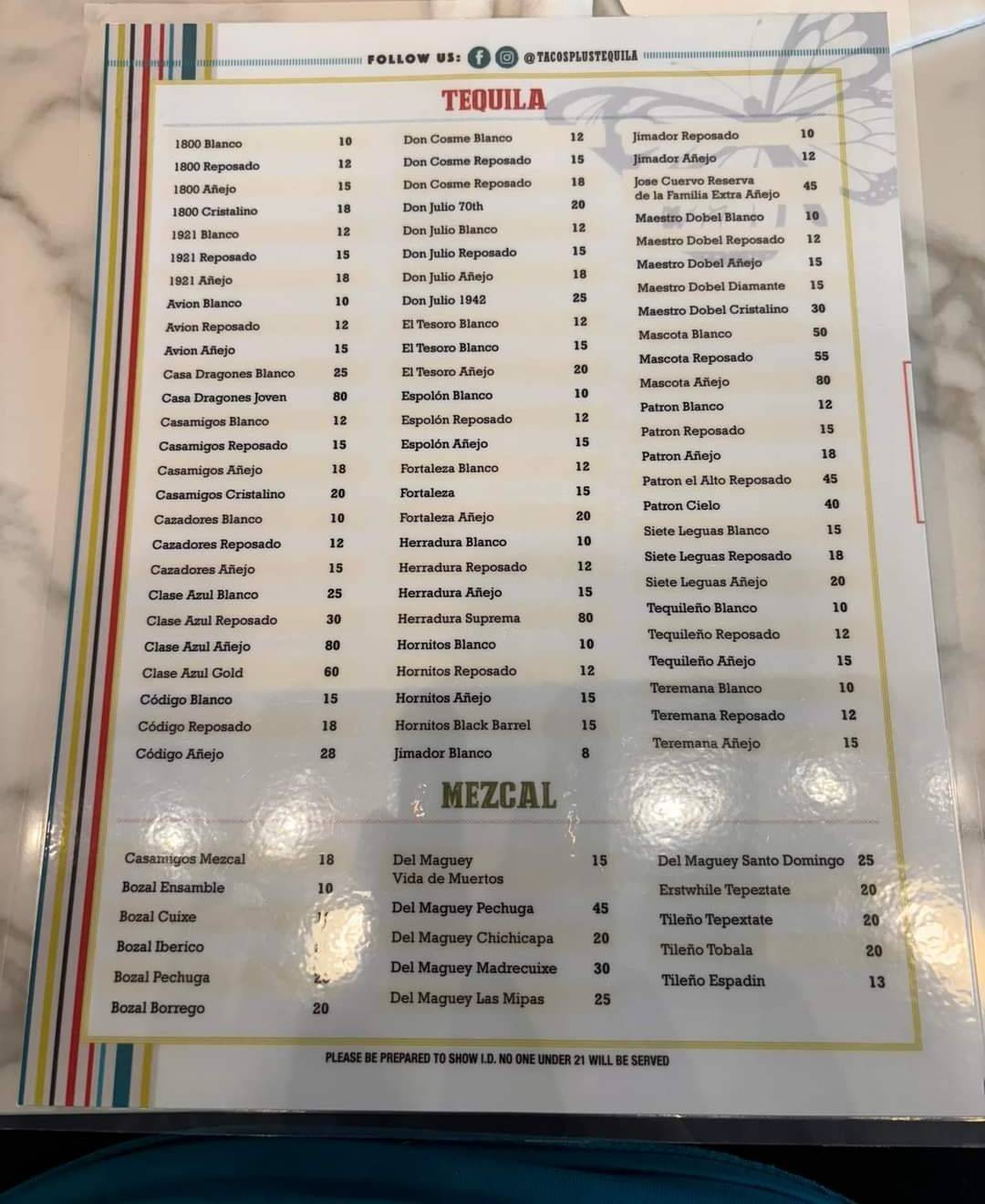 Menu at Tacos+Tequila by Tequila's Town restaurant, Pooler