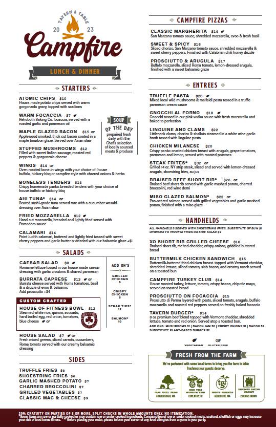 Menu at Campfire Tavern & Table restaurant, Rehoboth