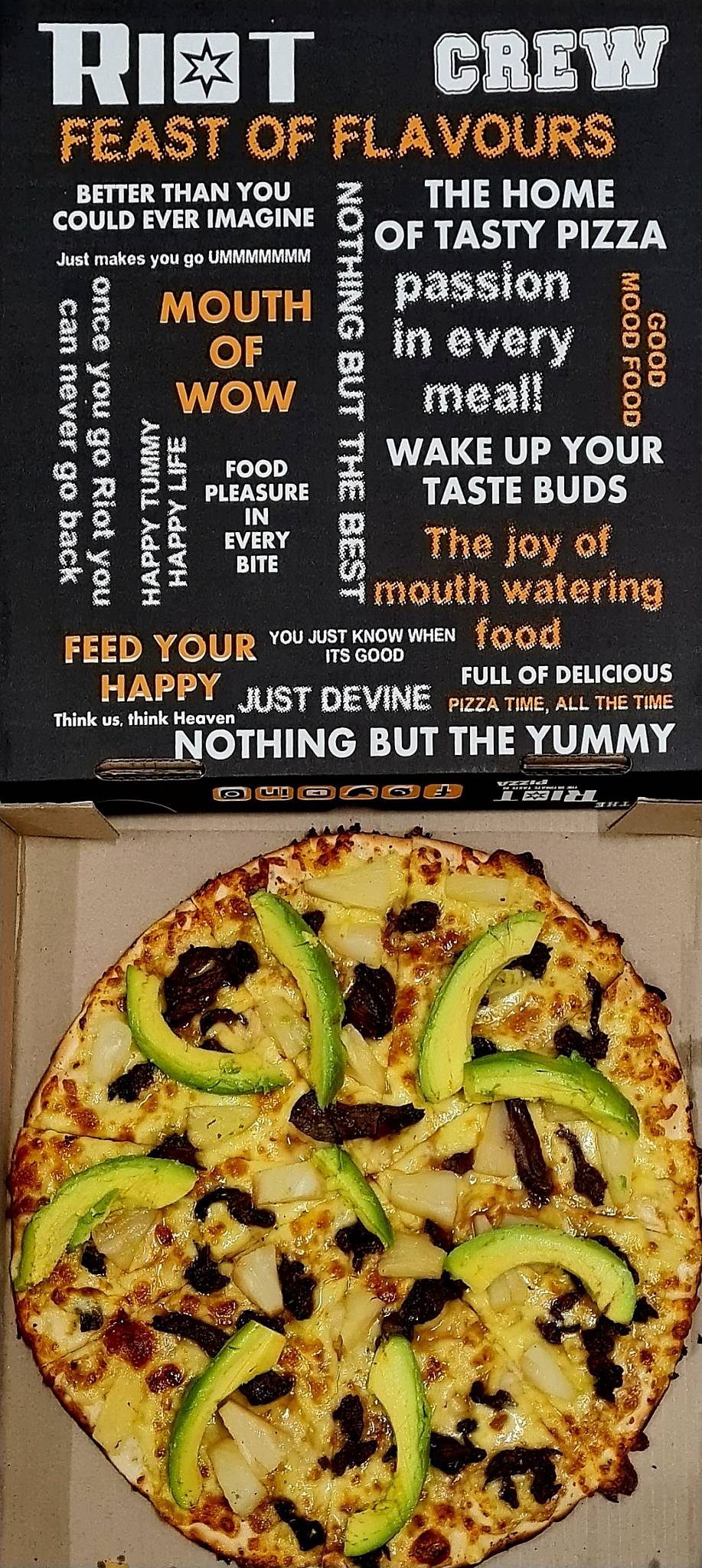 Menu at Riot Pizza manufacturing restaurant, Port Elizabeth