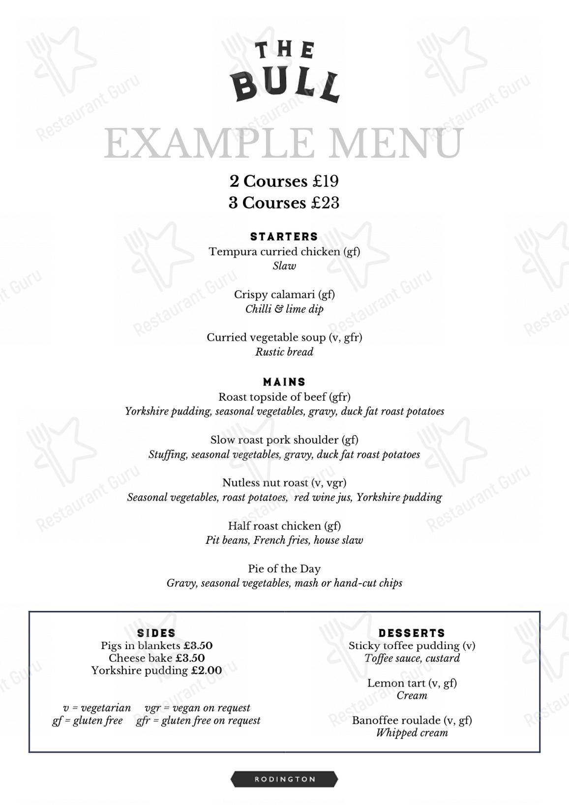 Menu at The Bulls Head, Rodington pub & bar, Shawbury