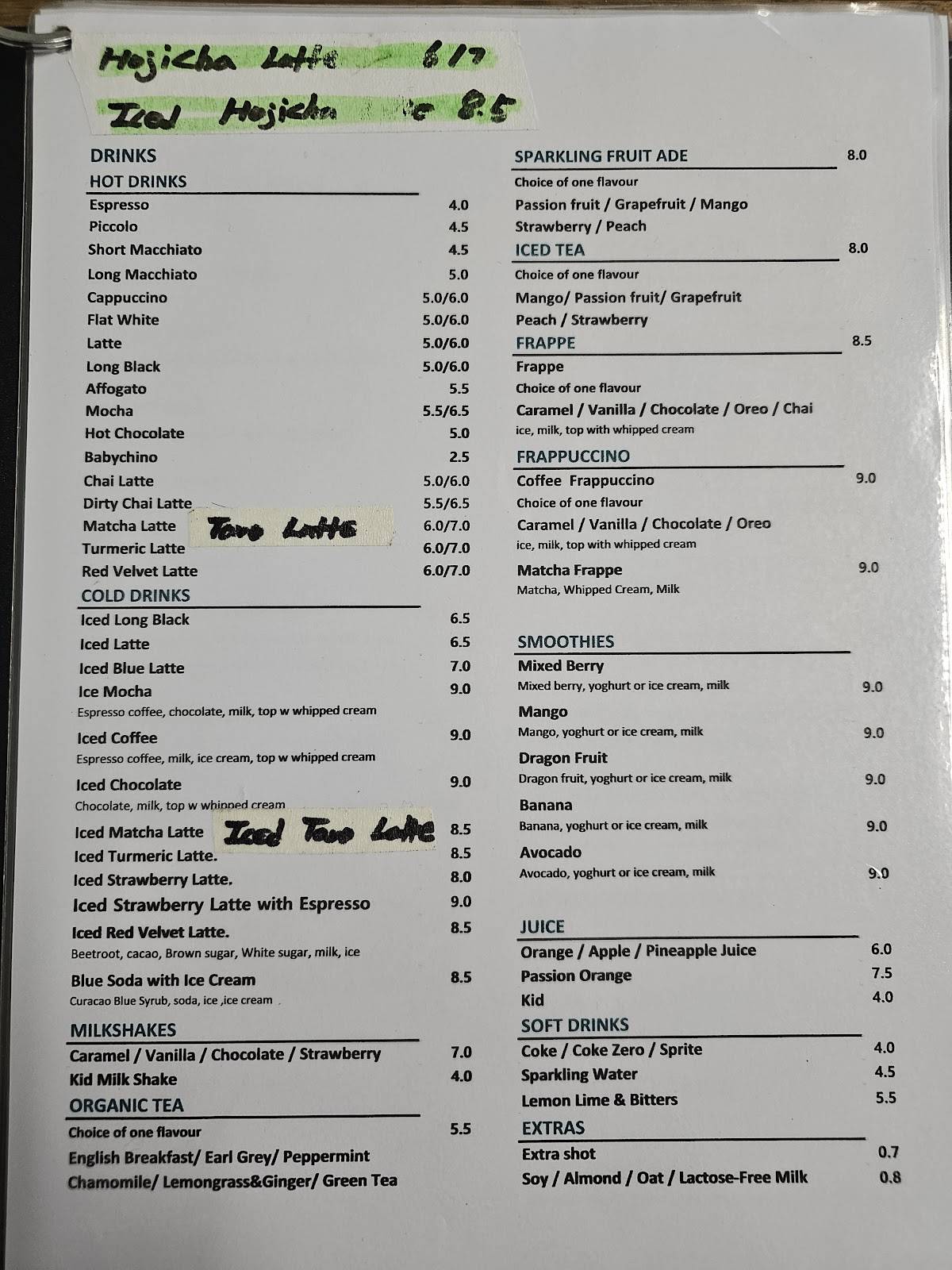 Menu at 1 gram cafe, Gatton