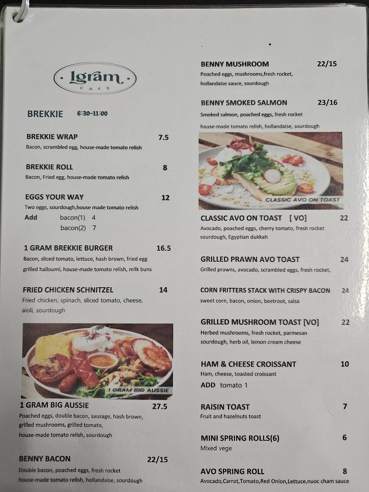 Menu at 1 gram cafe, Gatton