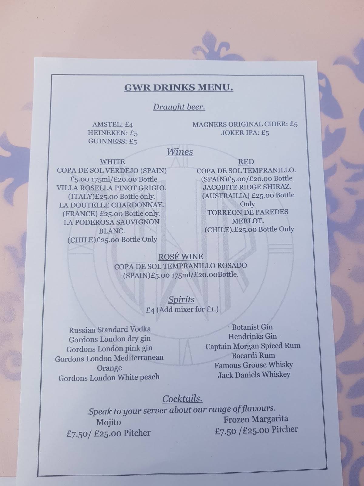 Menu at 1051 GWR restaurant, Glasgow, Great Western Rd