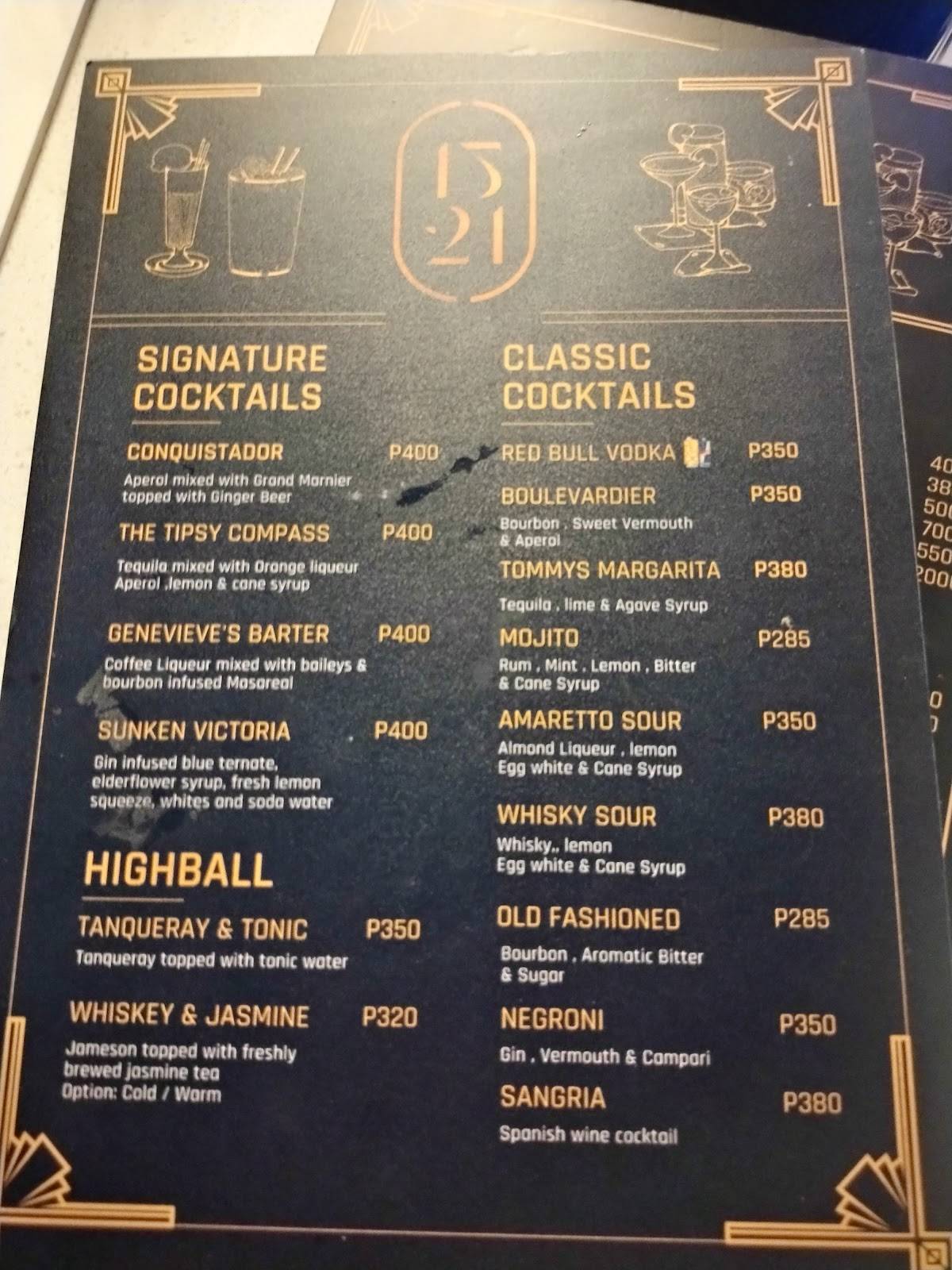Menu at 1521 Bistro restaurant, Cebu City