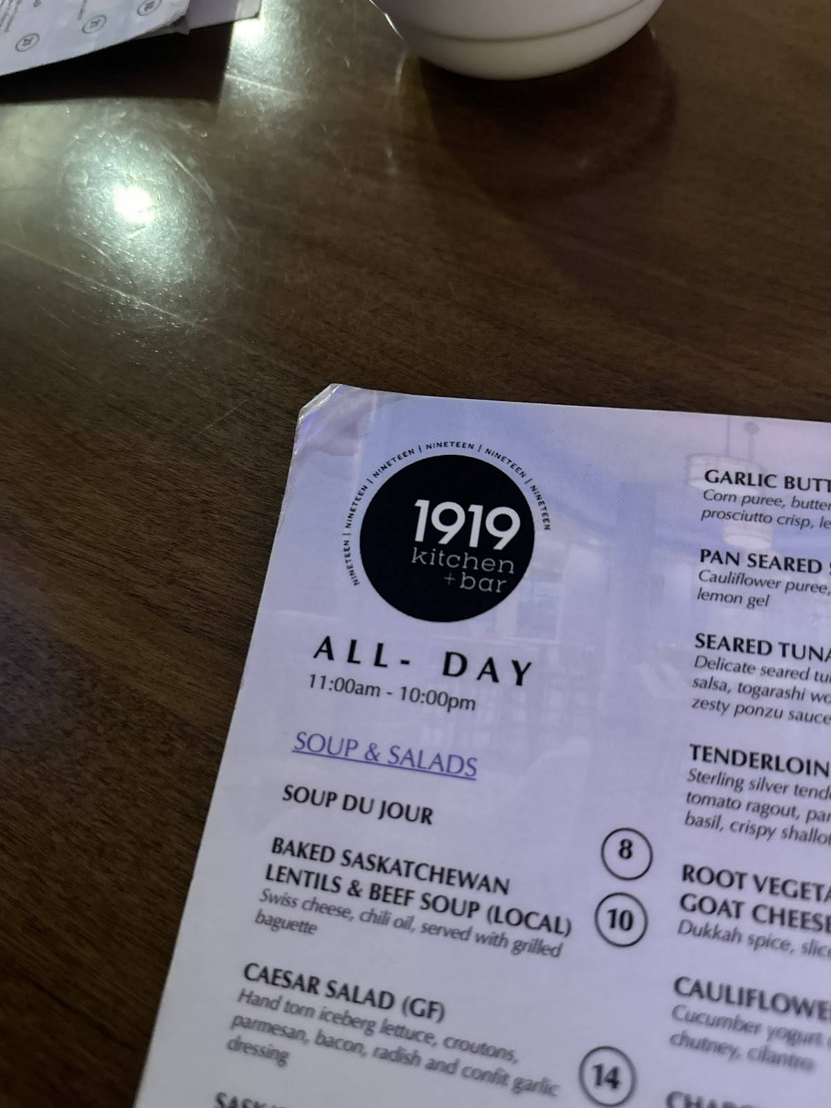 Menu at 1919 KITCHEN + BAR, Regina