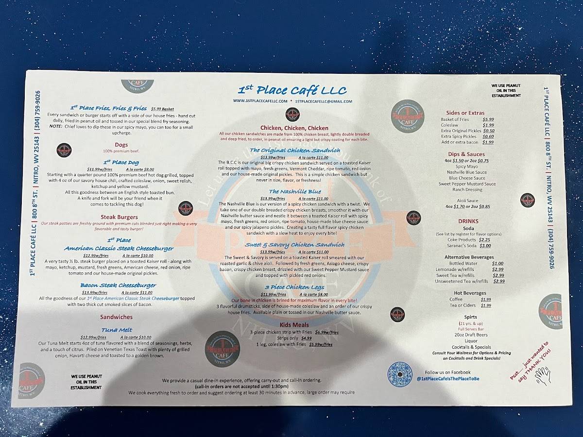 Menu at 1st Place Cafe LLC, Nitro