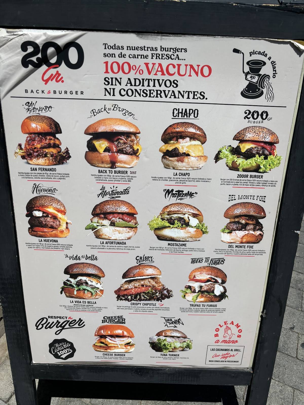 Carta del restaurante 200 Gramos Burger San Fernando, Maspalomas