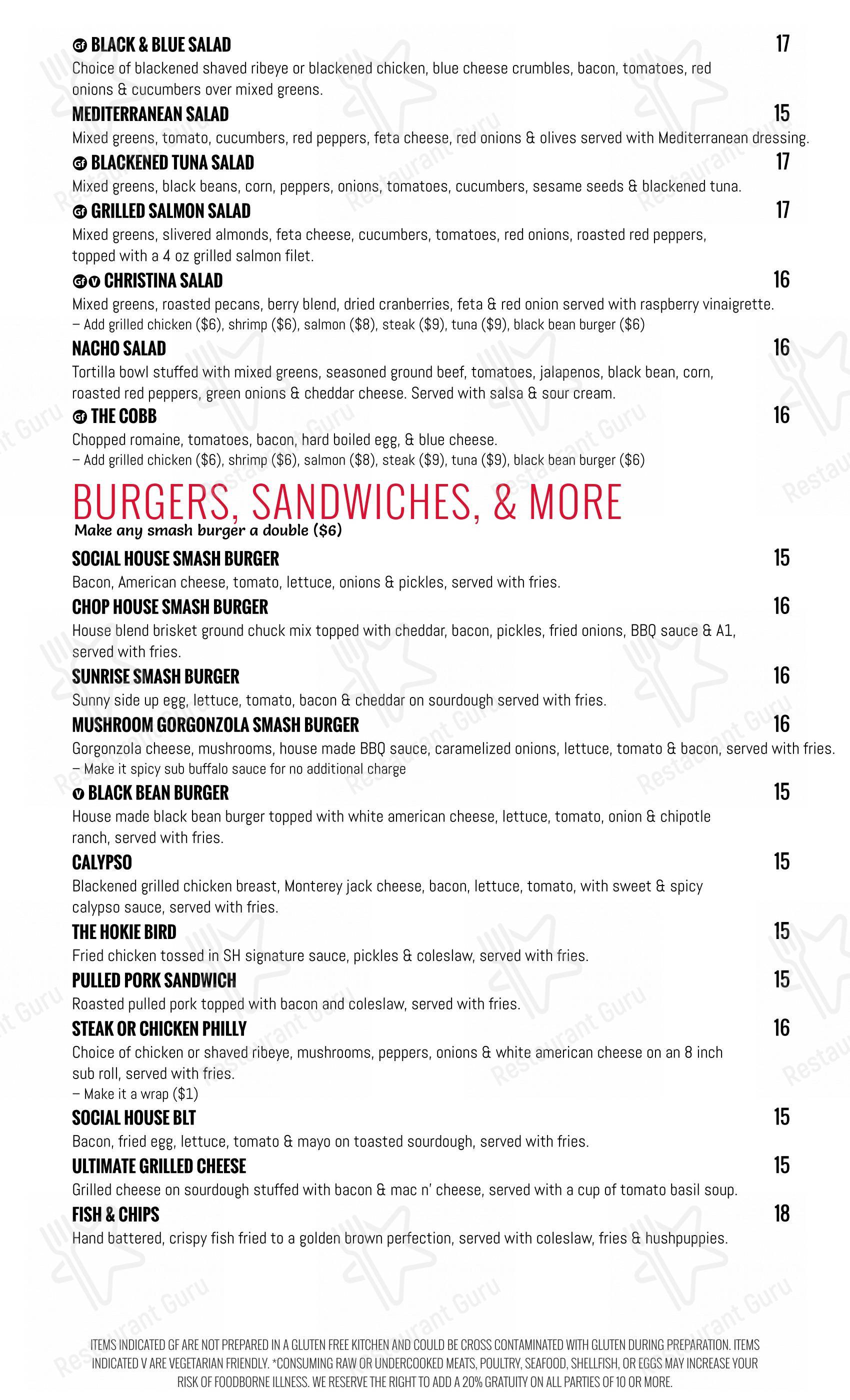 Menu at 202 Social House restaurant, Roanoke