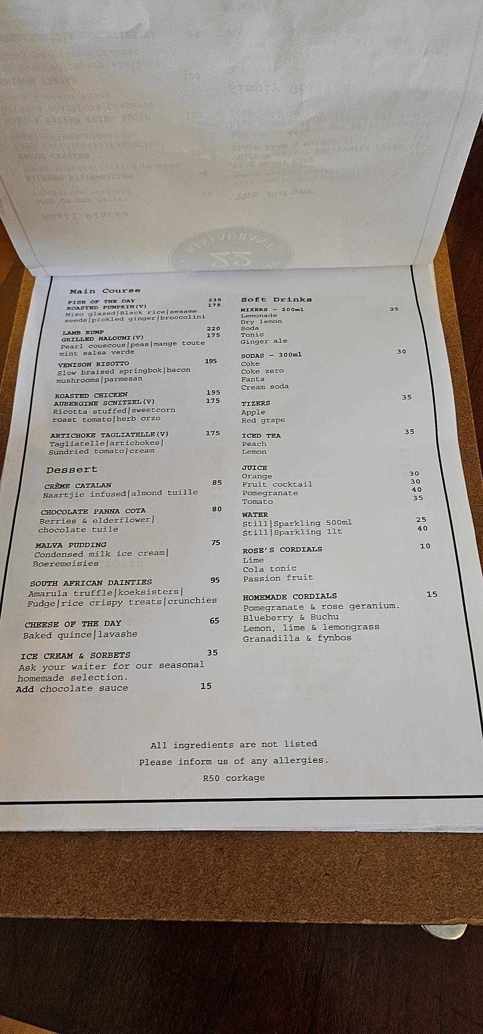 Menu at 22 Church Street Restaurant Montagu, Montagu