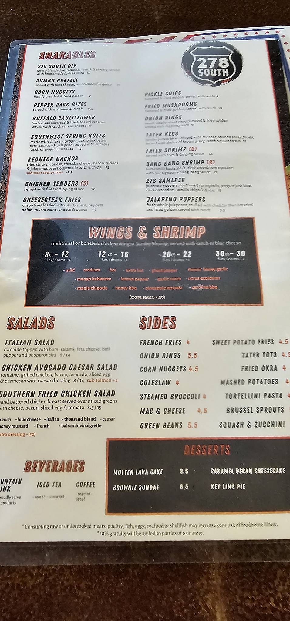 Menu at 278 South pub & bar, Hiram, Atlanta Hwy