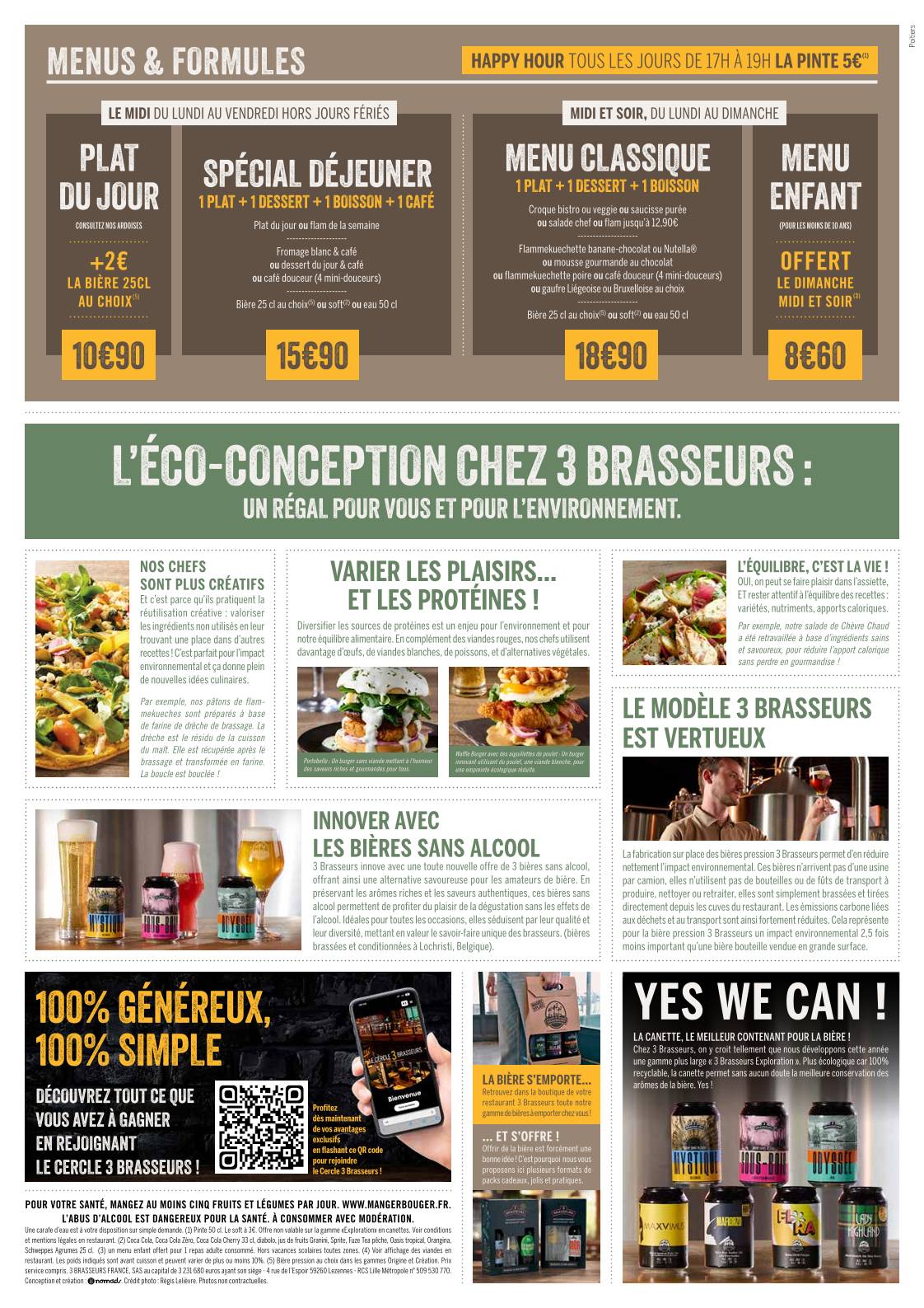 Menu au 3 Brasseurs restaurant, Poitiers