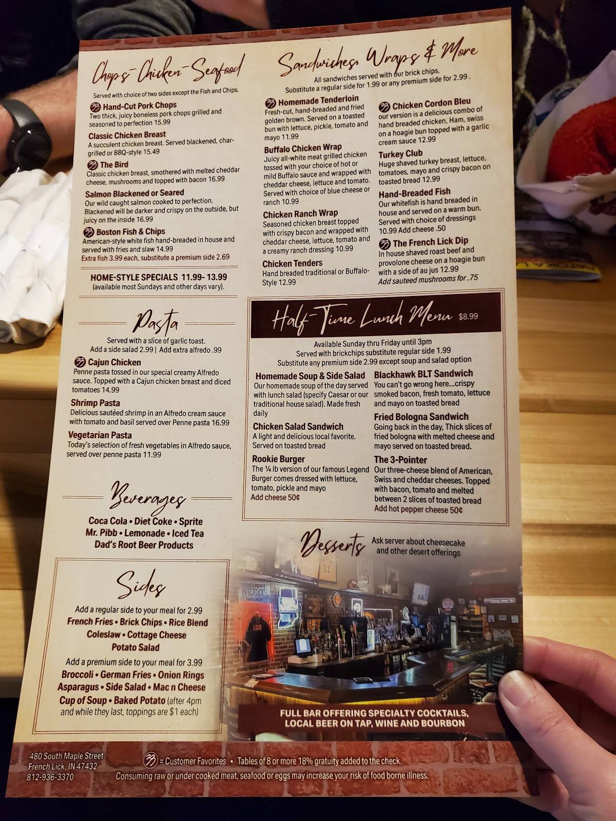 Menu at 33 Brick Street pub & bar, French Lick, 480 S Maple St