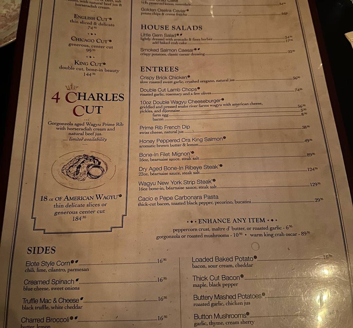 Menu at 4 Charles Prime Rib pub & bar, New York City