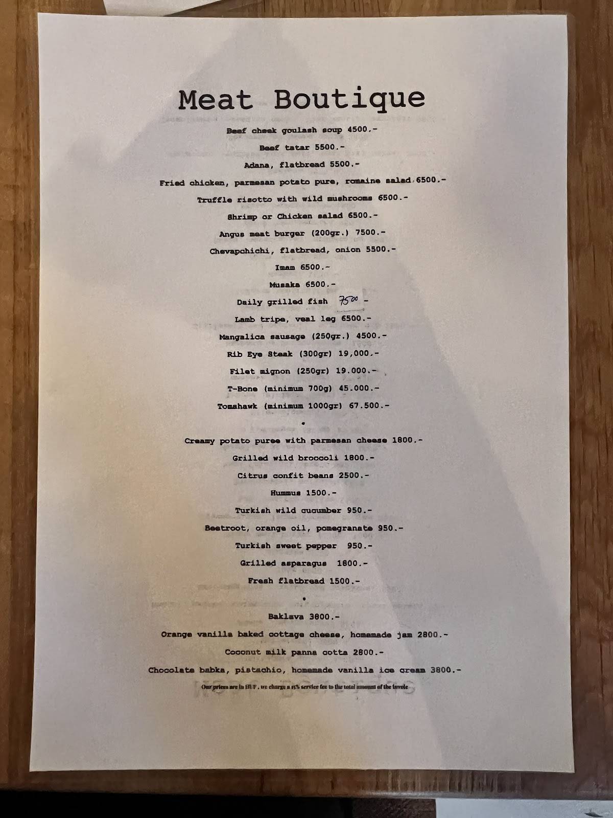 Menu at 4. Meat Boutique restaurant, Budapest