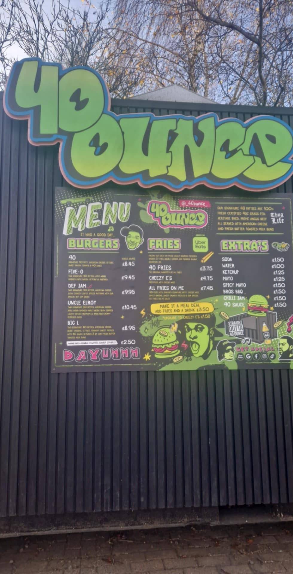 Menu at 40 Ounce restaurant, Gateshead