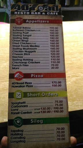 Menu at 4D' Road Resto Bar & Cafe, Legazpi City