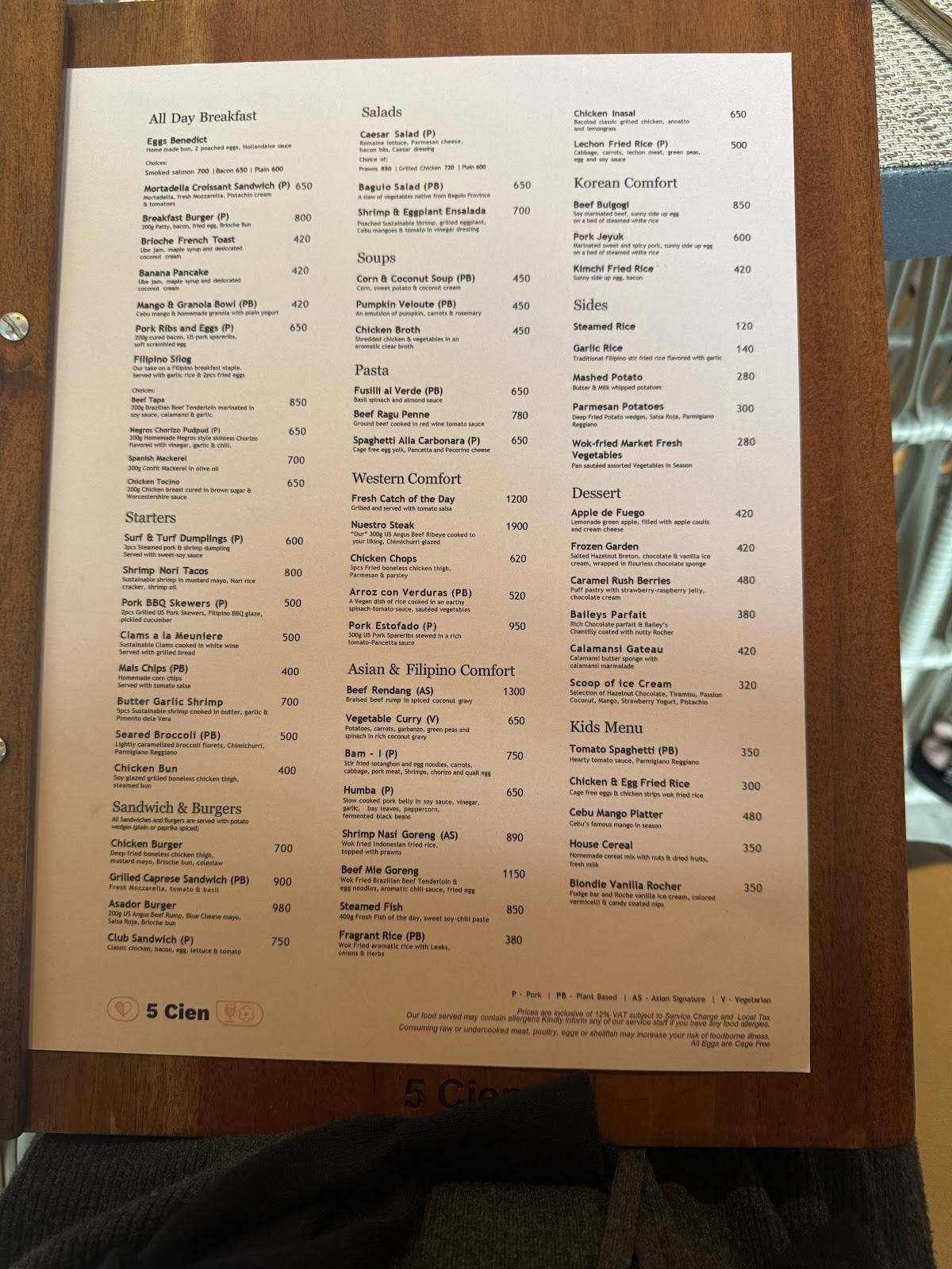 Menu at 5 Cien Glass House restaurant, Lapu-Lapu City
