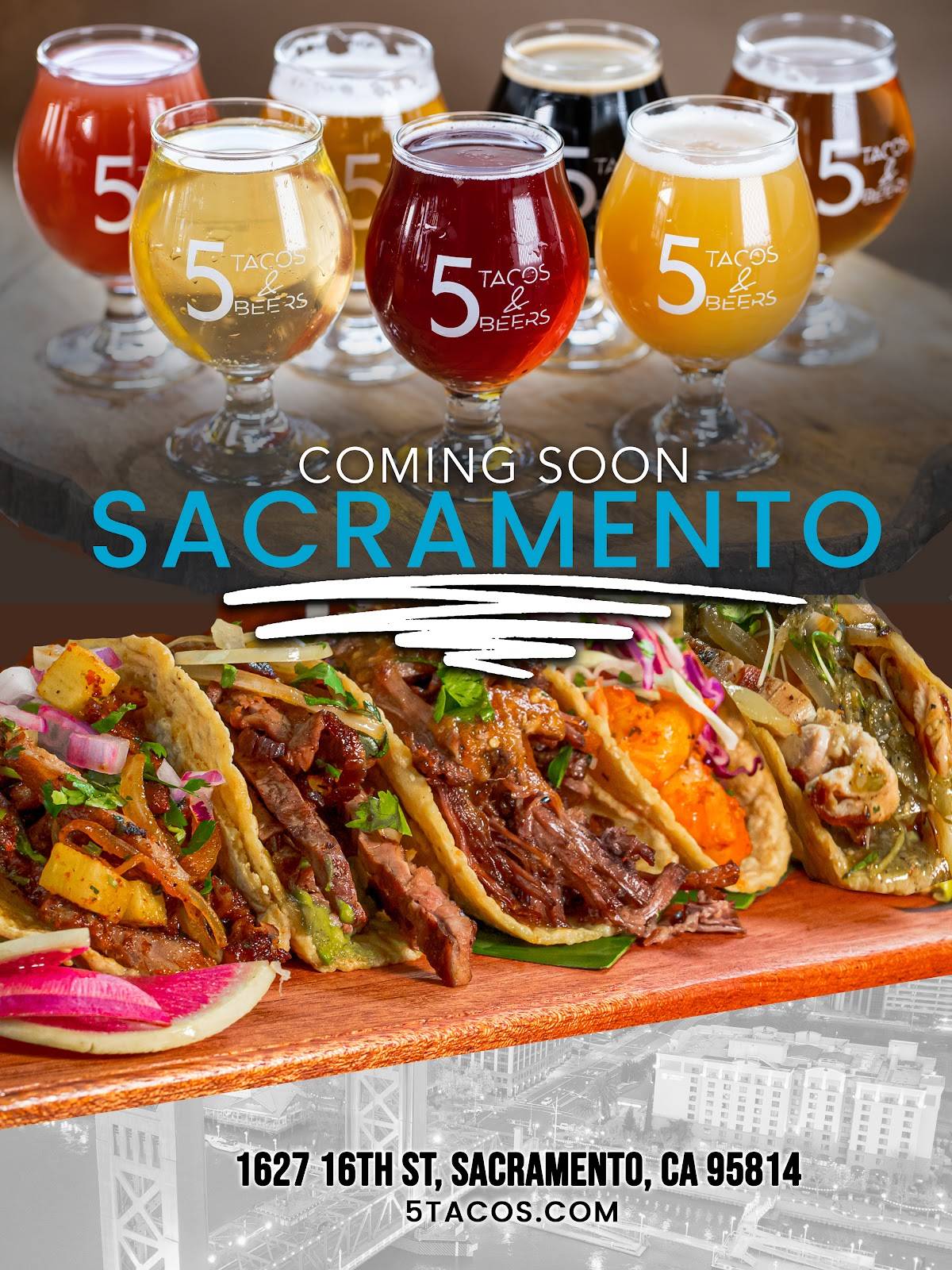 Menu at 5 Tacos and Beers restaurant, Sacramento