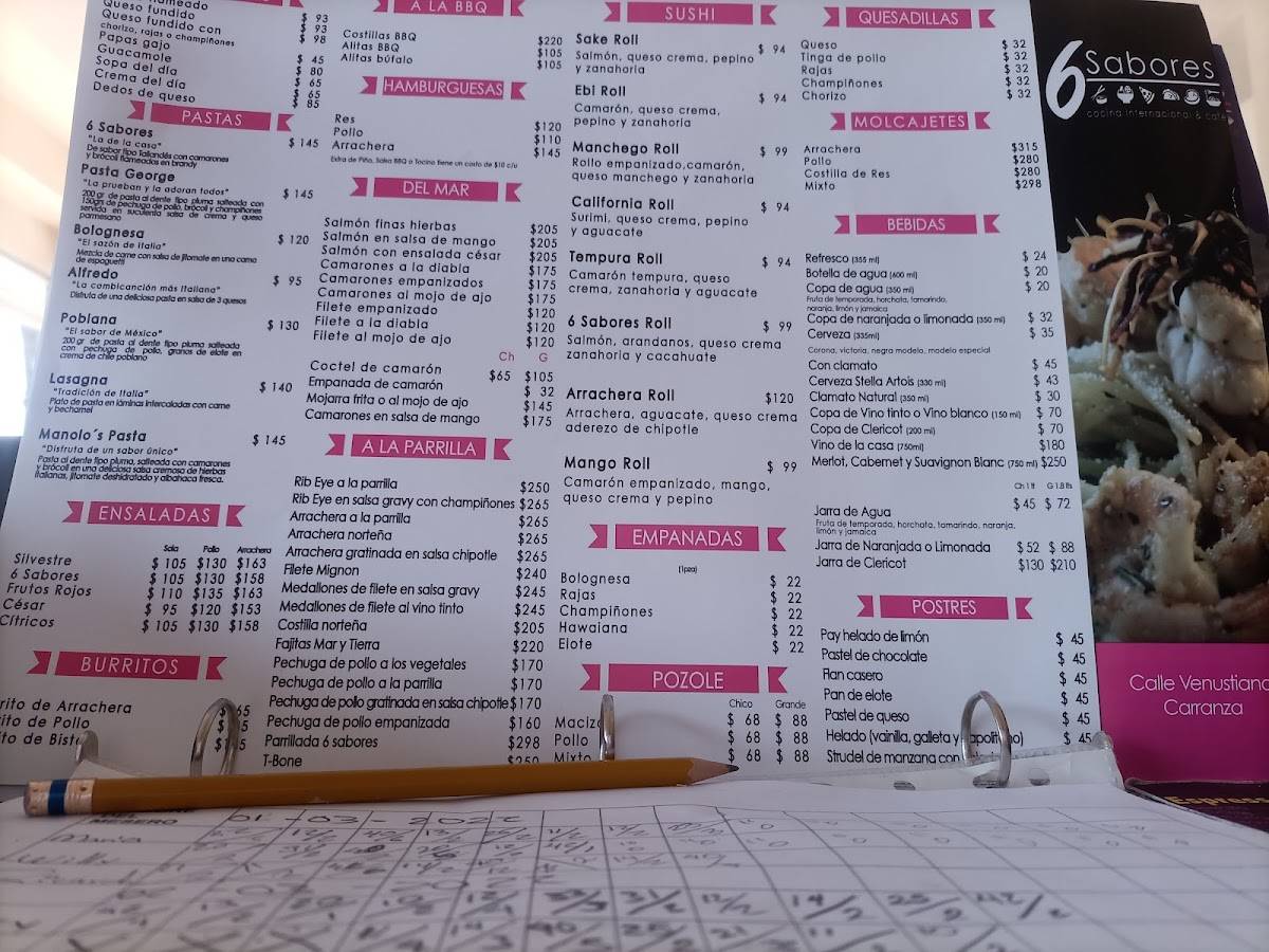 Menu at 6 sabores restaurant, Toluca