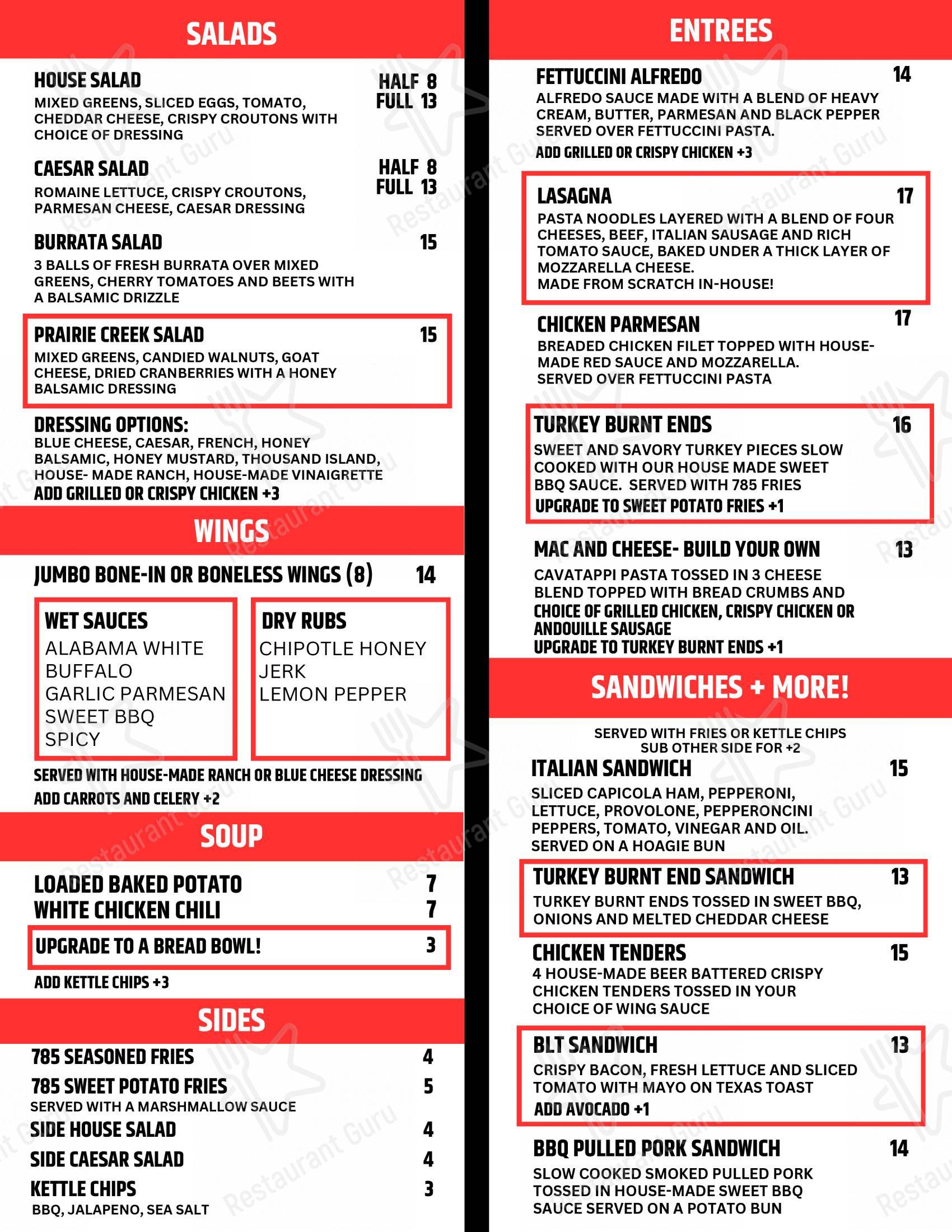 Menu at 785 Beer Company pub & bar, Topeka