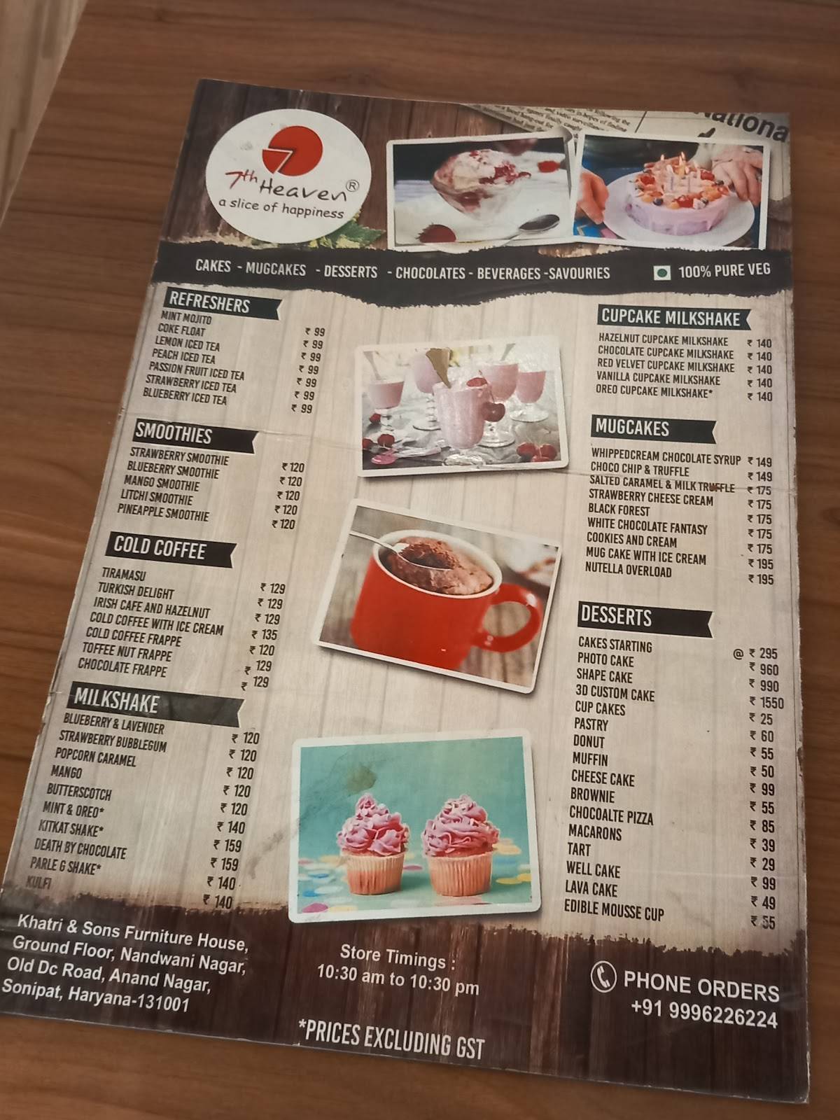 Menu at 7th Heaven sonipat, Sonipat
