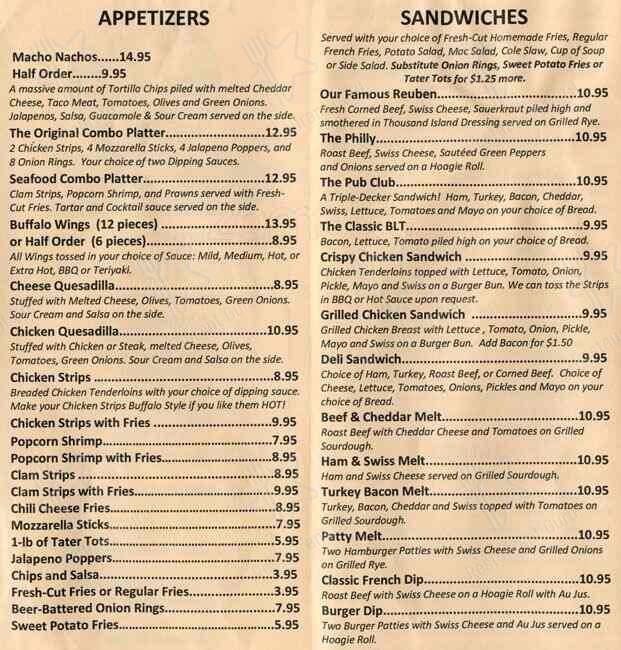 Menu at 7th Street Pub, Everett