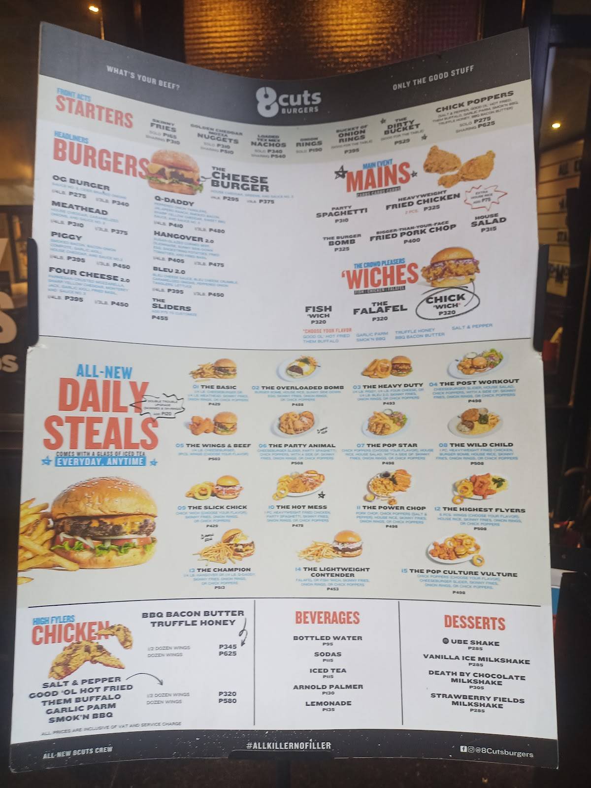 Menu at 8 Cuts Burger Salcedo restaurant, Makati, Salcedo village