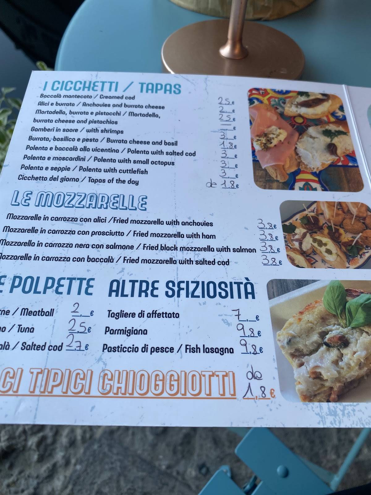Carta de Bar 80 Fame & Sete, Chioggia