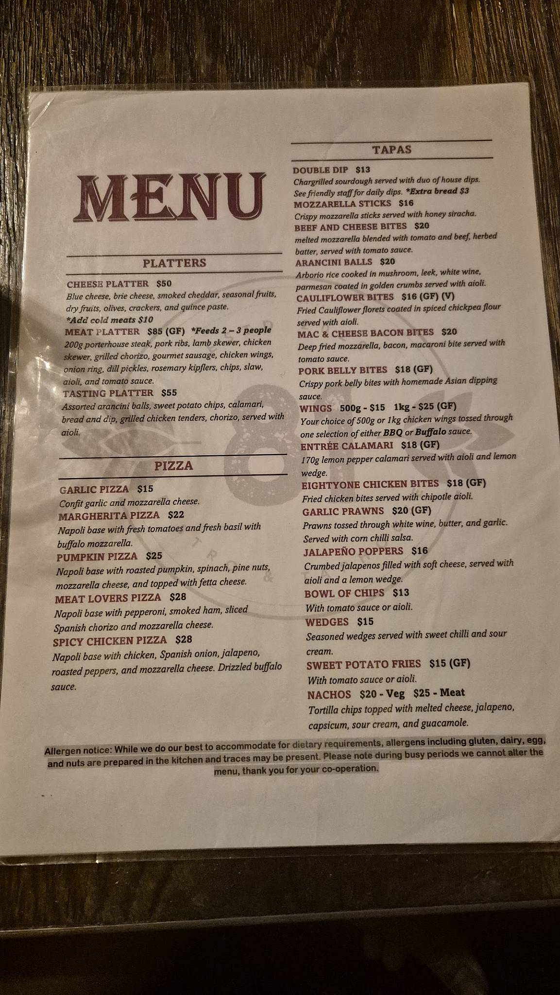Menu at 81 Bistro & Taphouse restaurant, Berwick