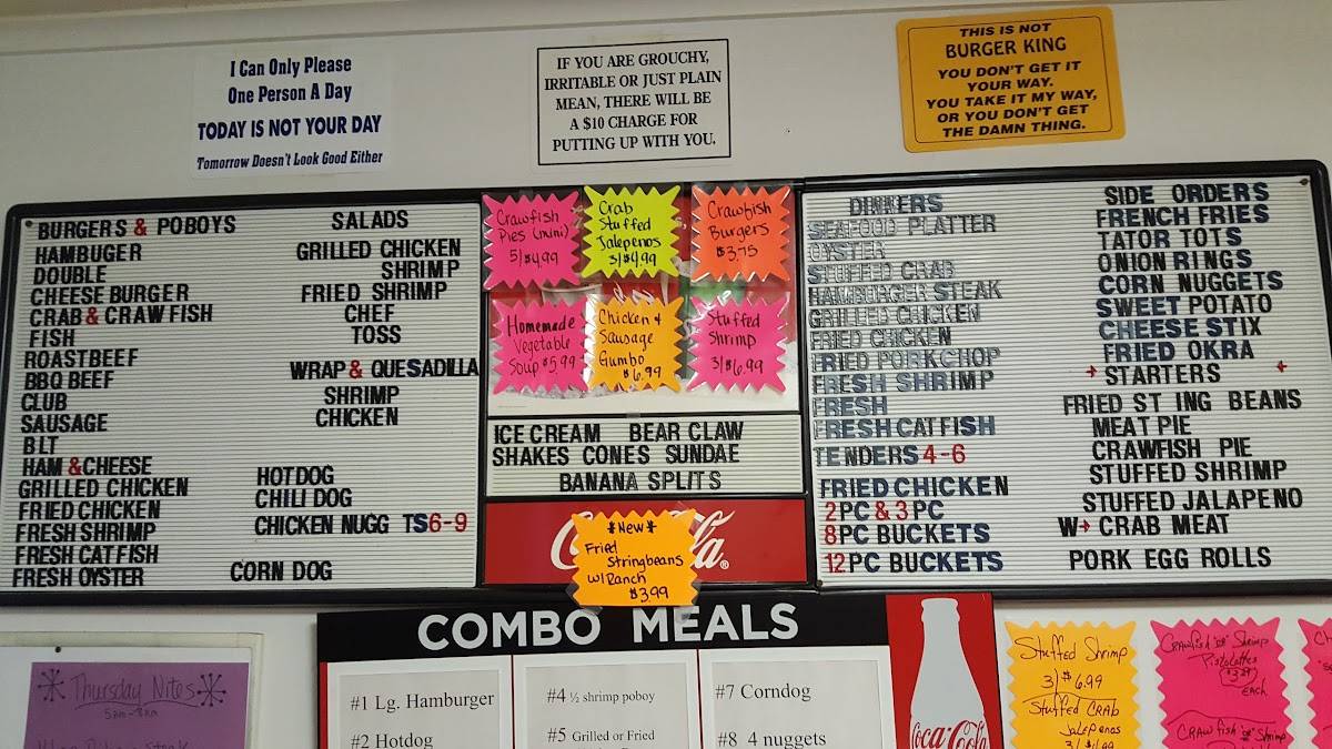 Menu at A-Bear's Diner restaurant, New Iberia