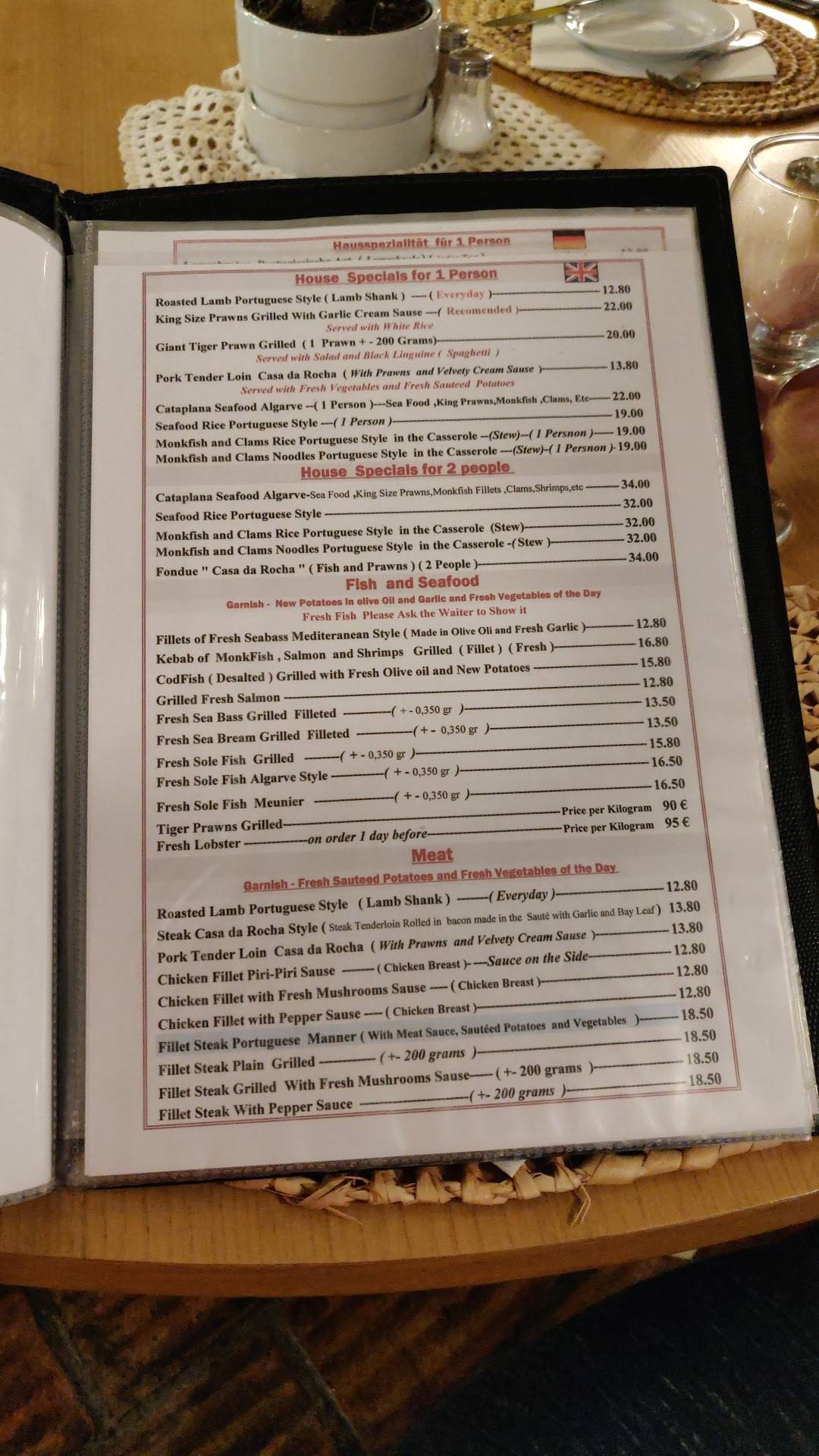 Menu em A Casa da Rocha restaurante, Portimão, Av. Tomás Cabreira