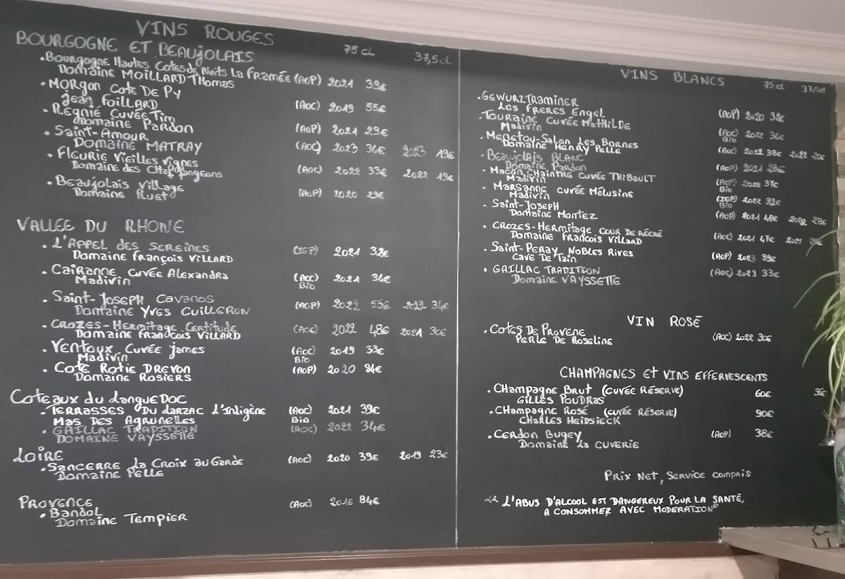 Menu au A NOTRE TABLE restaurant, Lyon