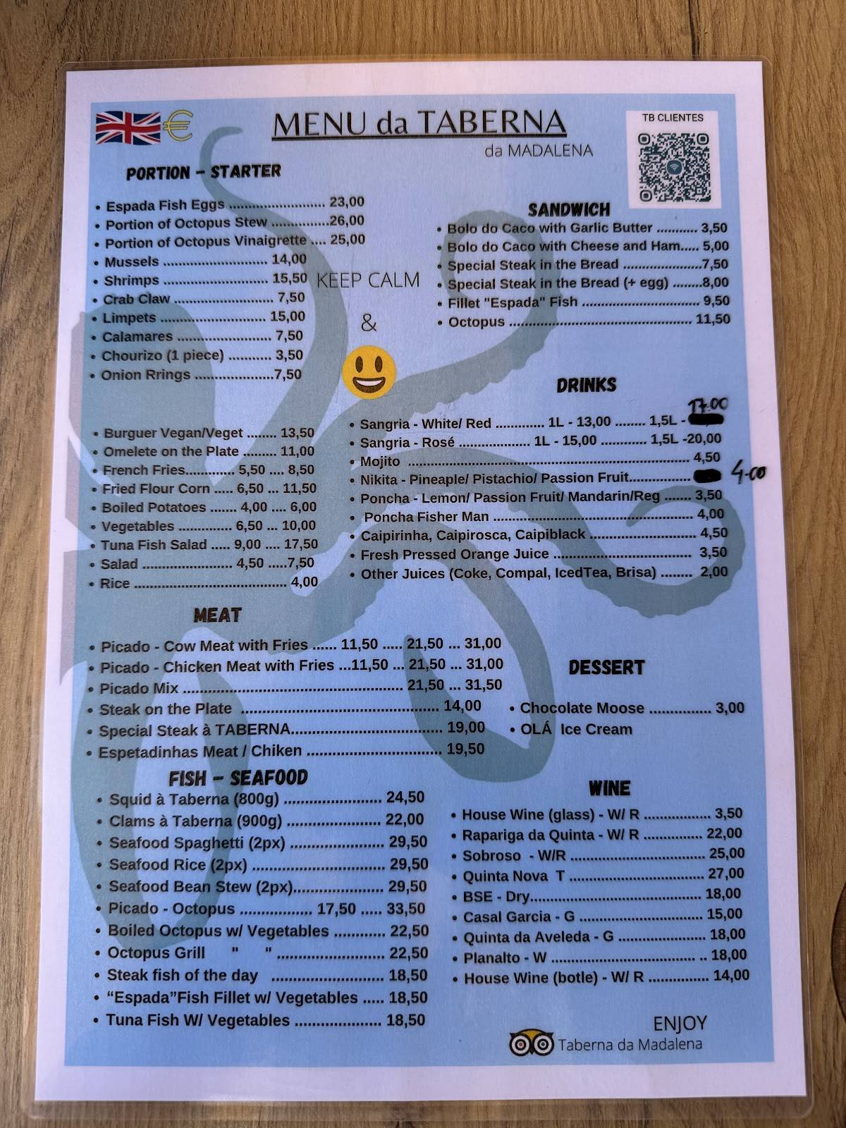 Menu at A Taberna Madalena do Mar restaurant, Madalena do Mar