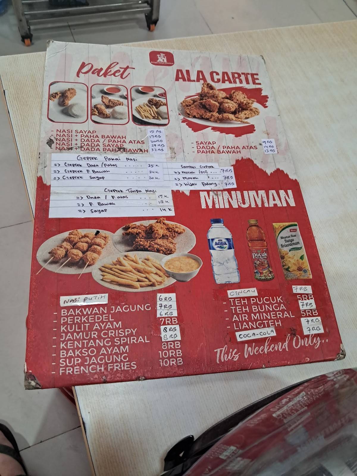 Menu at A1 Crispy Fried Chicken restaurant, North Jakarta, Jl. A1 Teluk ...