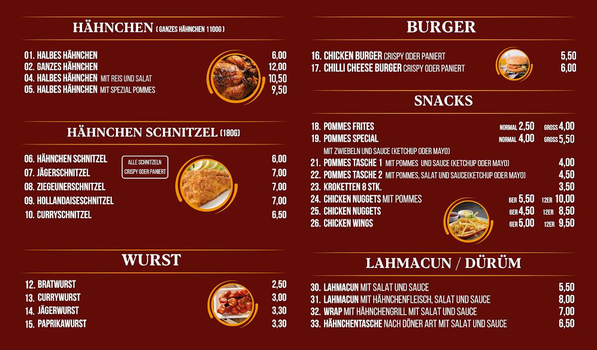 Speisekarte von ABID Hähnchen Grill restaurant, Menden (Sauerland)