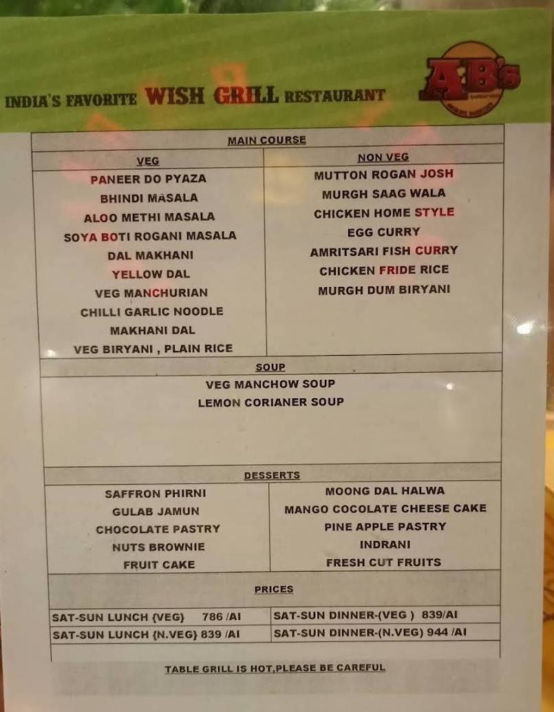 Menu at AB's - Absolute Barbecues Chandigarh, Chandigarh