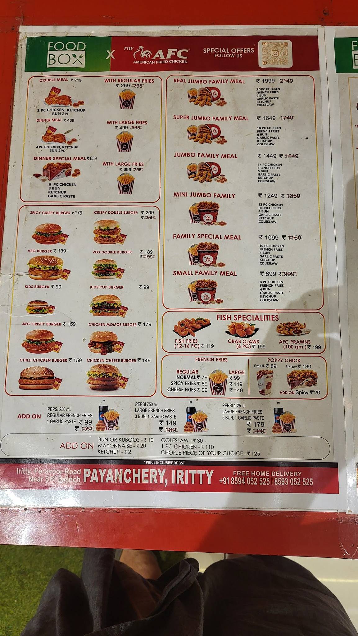 Menu at AFC Iritty - Foodbox, Iritty