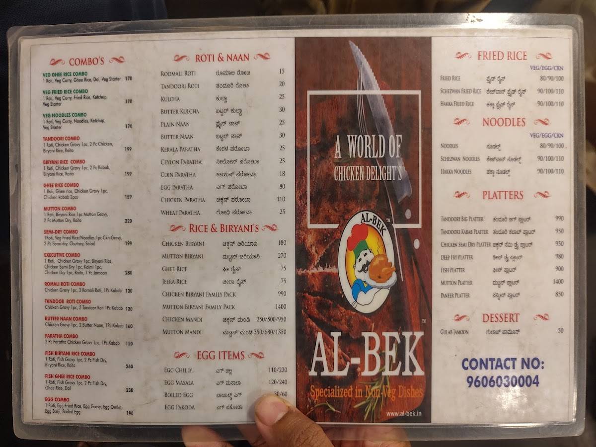 Menu at AL-BEK Restaurant, Bengaluru, 527